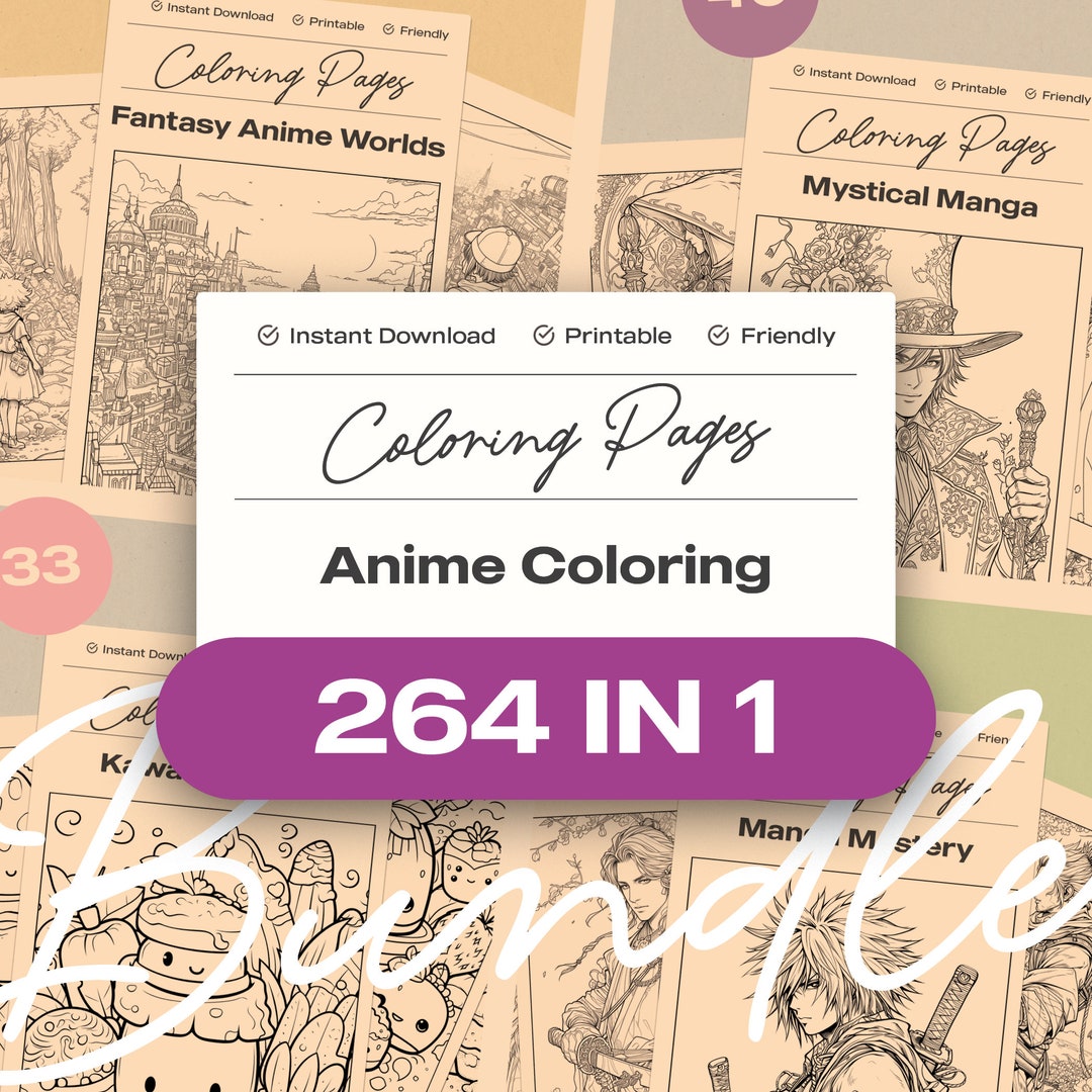 Anime Coloring Pages Bundle - Printable Manga Art for Kids and Adults ...