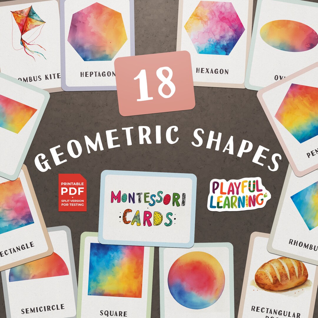 Montessori Geometric Shapes Cards - Educational Flashcards for Kids ...