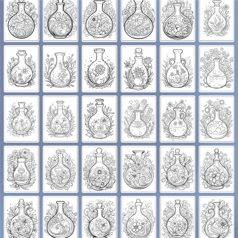 Mystical Magic Potion Coloring Pages, Magic Elixir, Alchemy Art, Spell ...