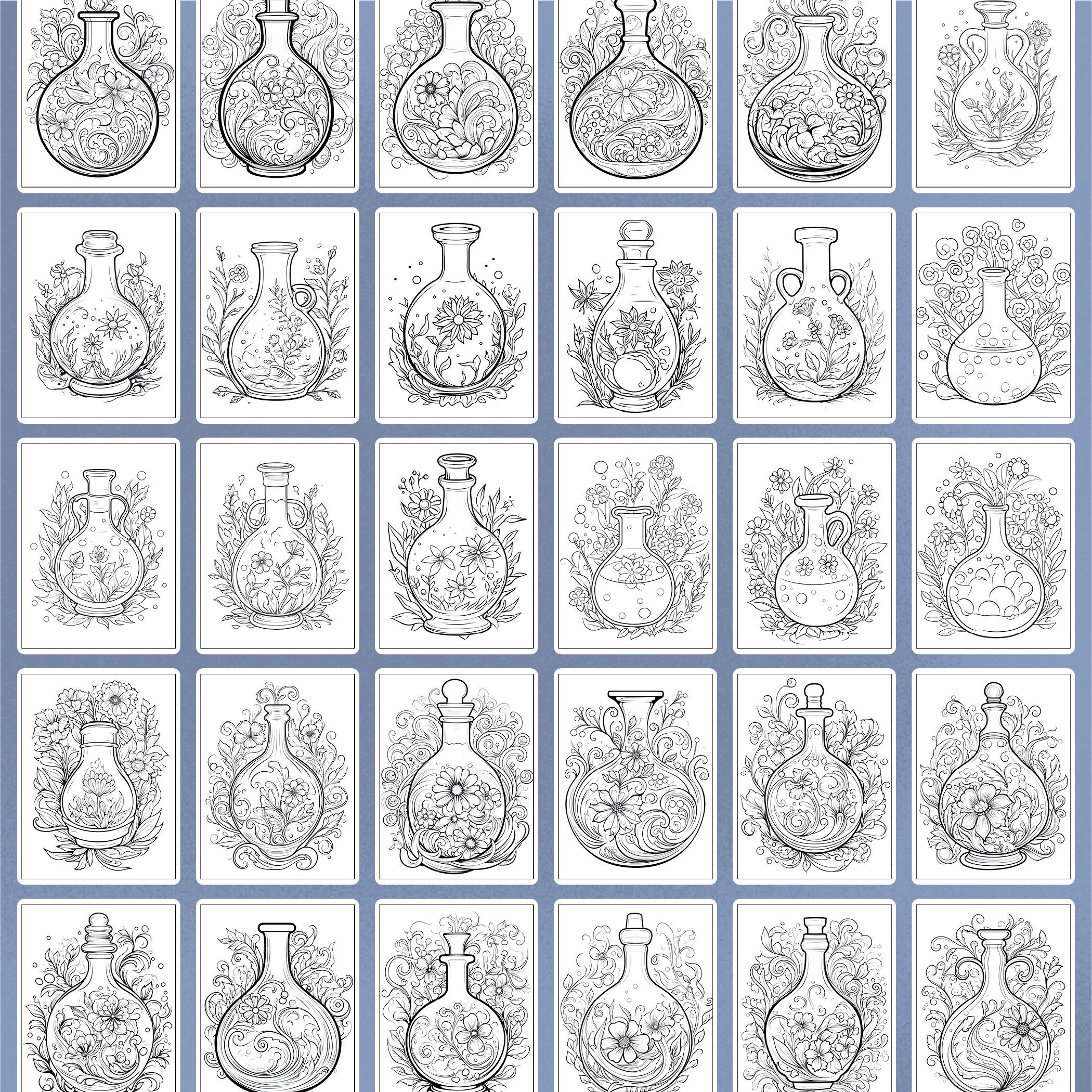 Mystical Magic Potion Coloring Pages, Magic Elixir, Alchemy Art, Spell ...