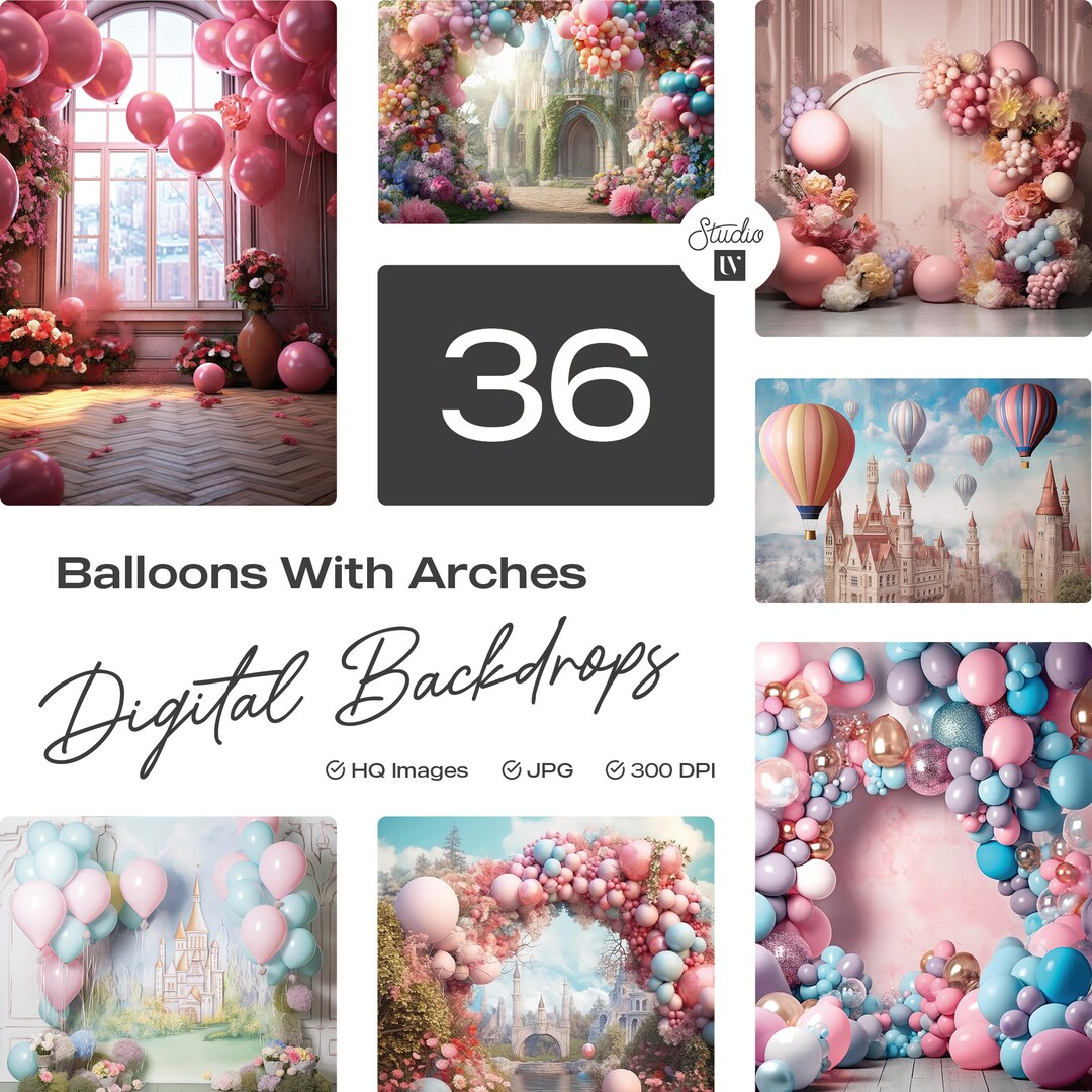 Balloons With Arches Digital Backdrops - Vibrant Balloon Themed Photo ...