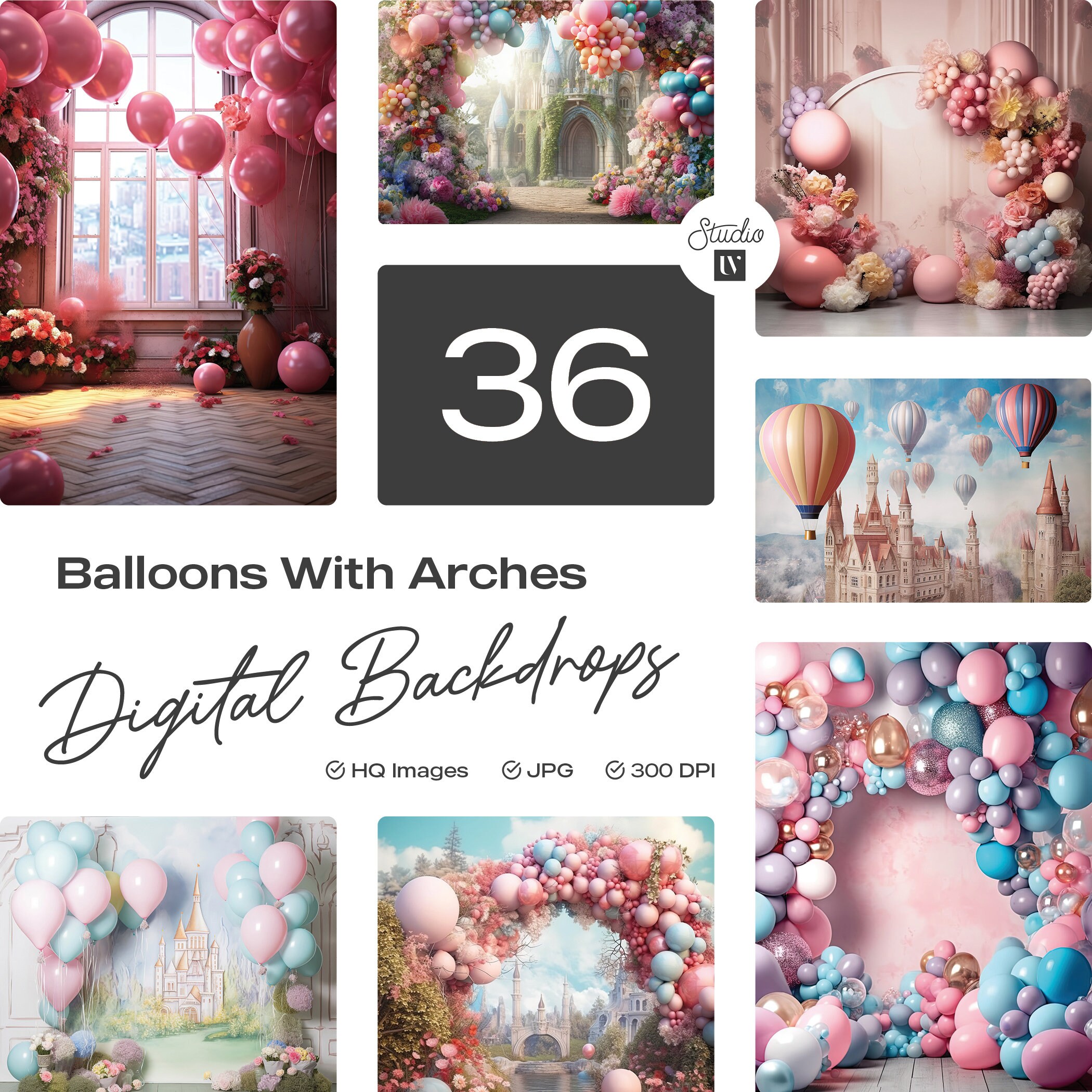 Balloons With Arches Digital Backdrops Vibrant Balloon Themed Photo ...
