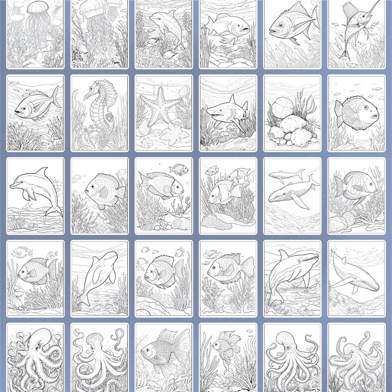 Sea Creature Coloring Book, Marine Environment, Fish Details, Octopus ...