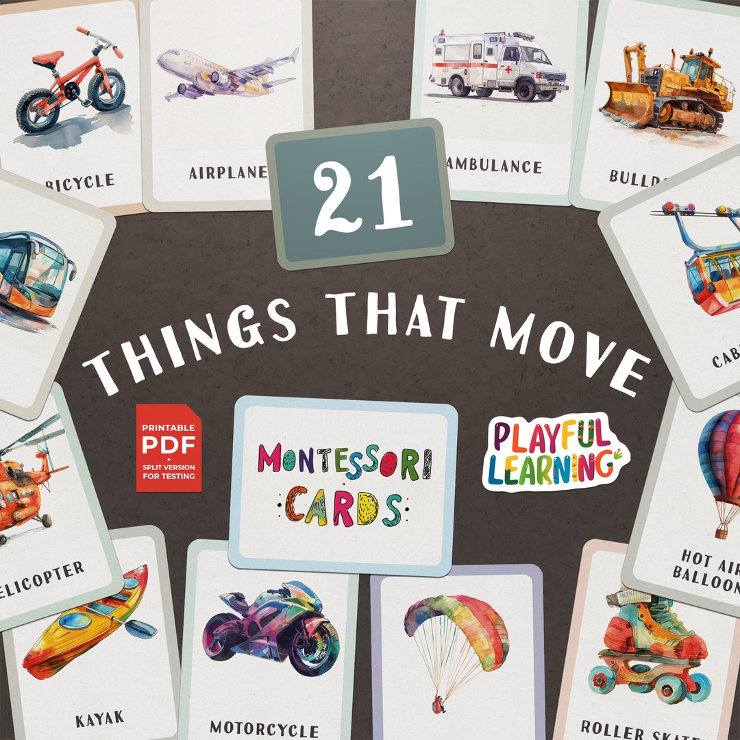 Montessori Cards: Things That Move - Printable Flashcards for Kids ...
