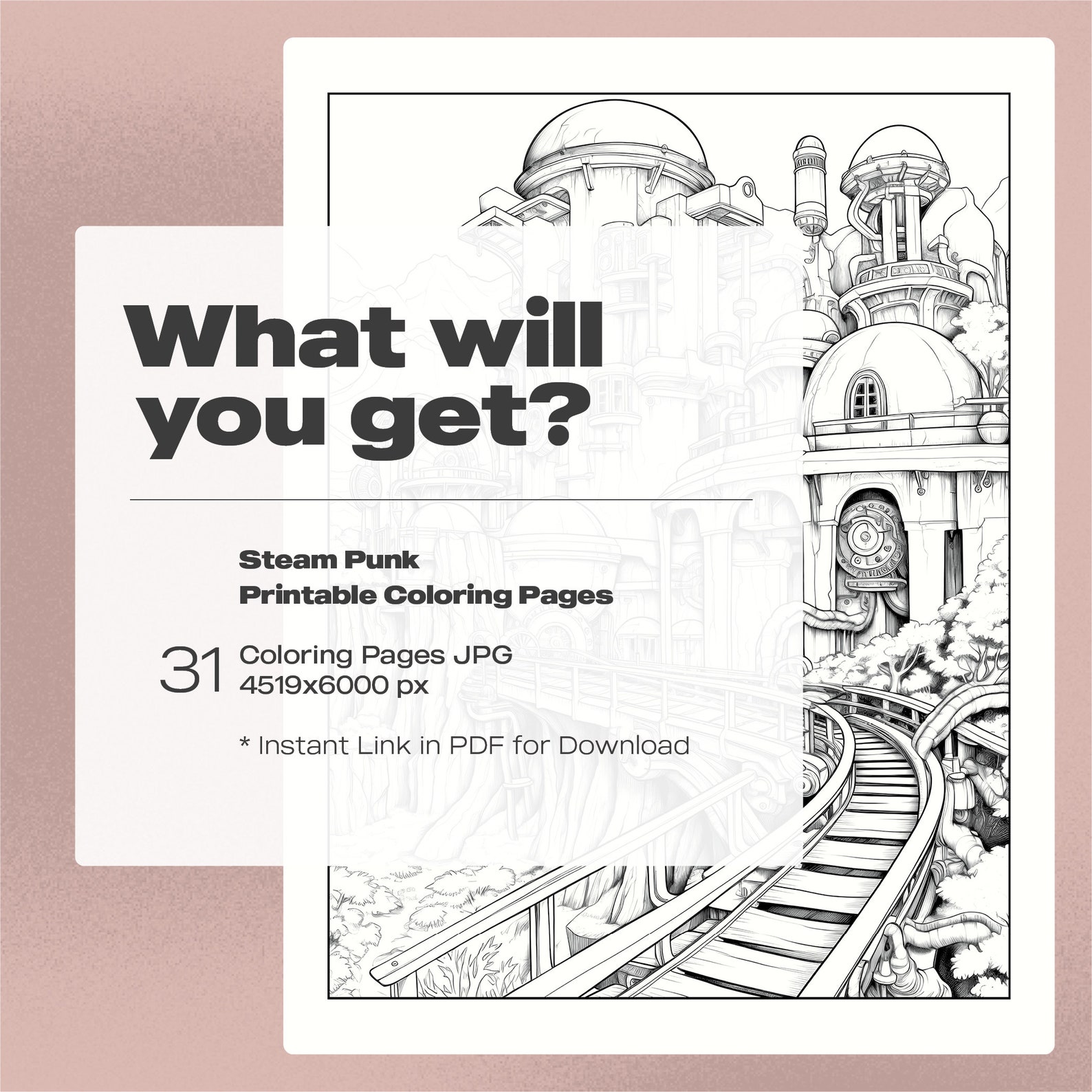 Steam Punk Design Adult Coloring Page, Mechanical Gears, Victorian ...