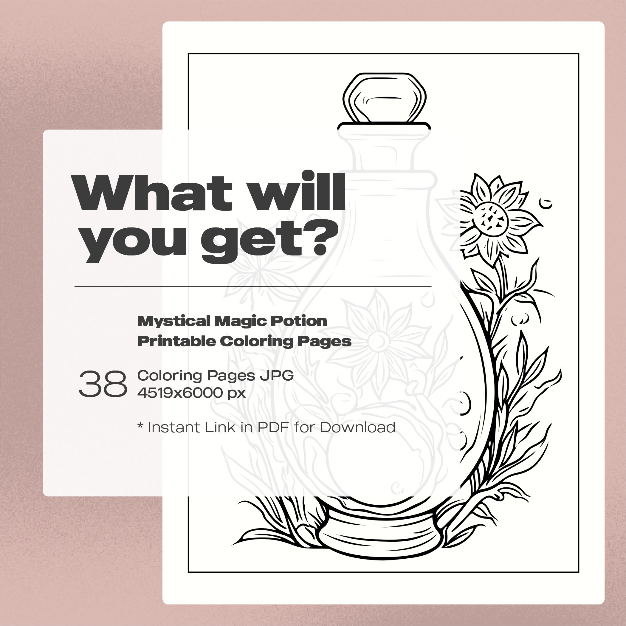 Mystical Magic Potion Coloring Pages, Magic Elixir, Alchemy Art, Spell ...