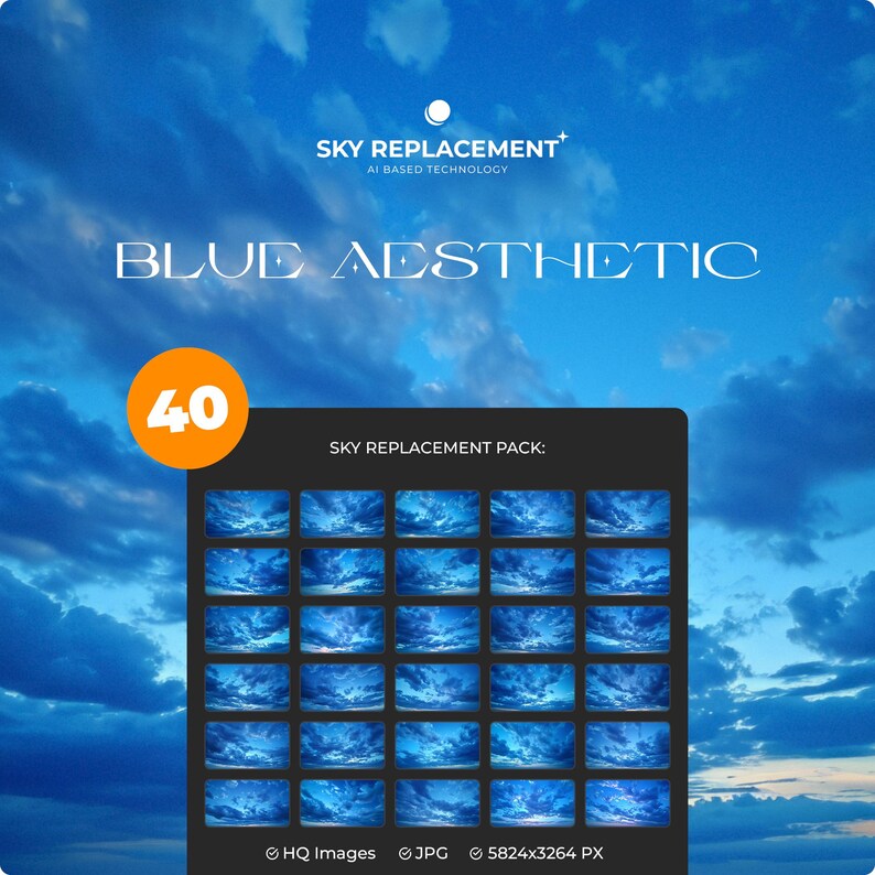 Blue Aesthetic Sky Replacement Pack – High-resolution Sky Overlays for ...