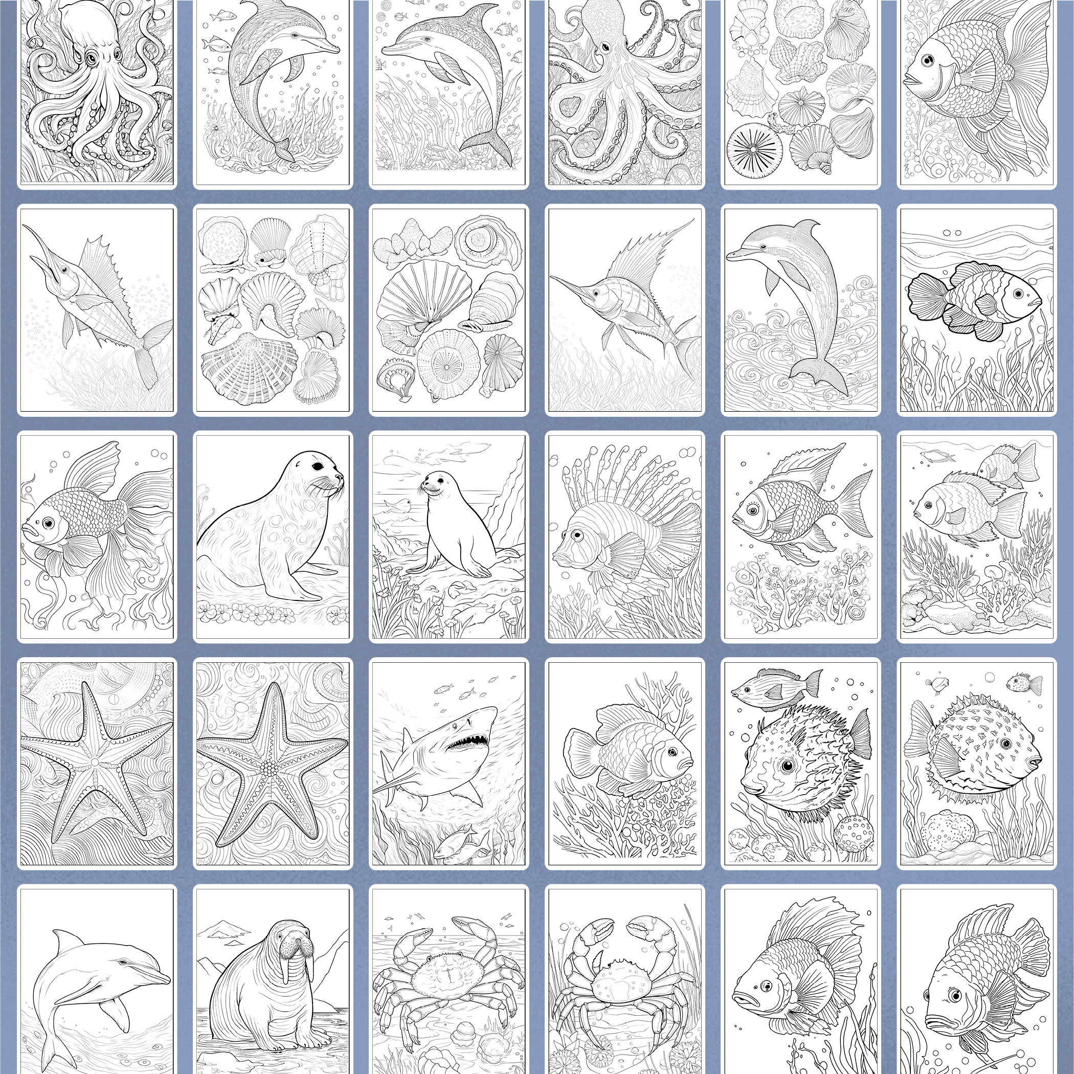 Ocean Animals Coloring Book, Marine Life, Underwater Scenes Pages, Fish ...