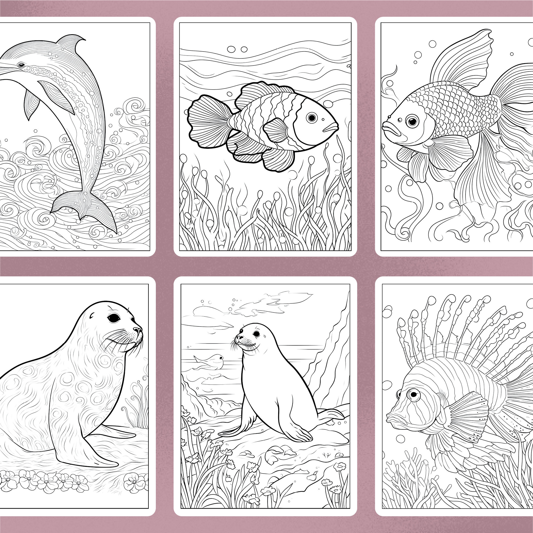 Ocean Animals Coloring Book, Marine Life, Underwater Scenes Pages, Fish ...