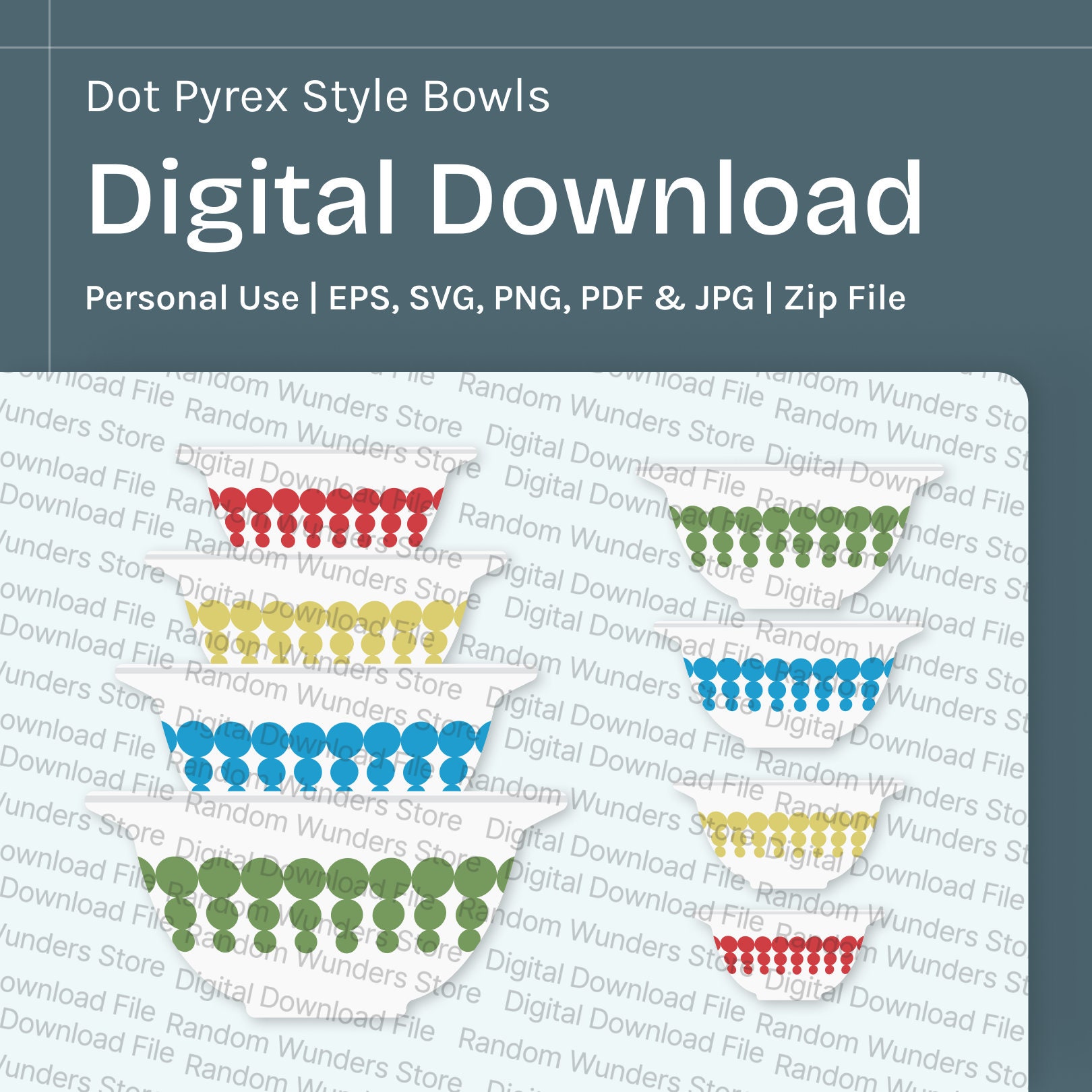 Dot Pyrex Yellow Red Blue Green Bowl SVG Digital File Download Vintage ...