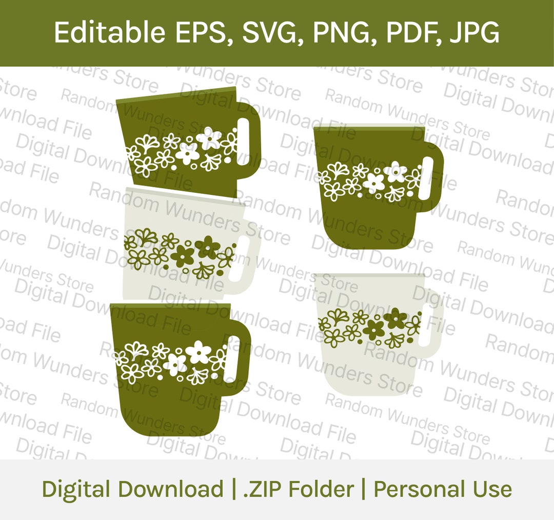 Pyrex Pattern Crazy Daisy Cups Mugs SVG Digital File Download Vintage ...