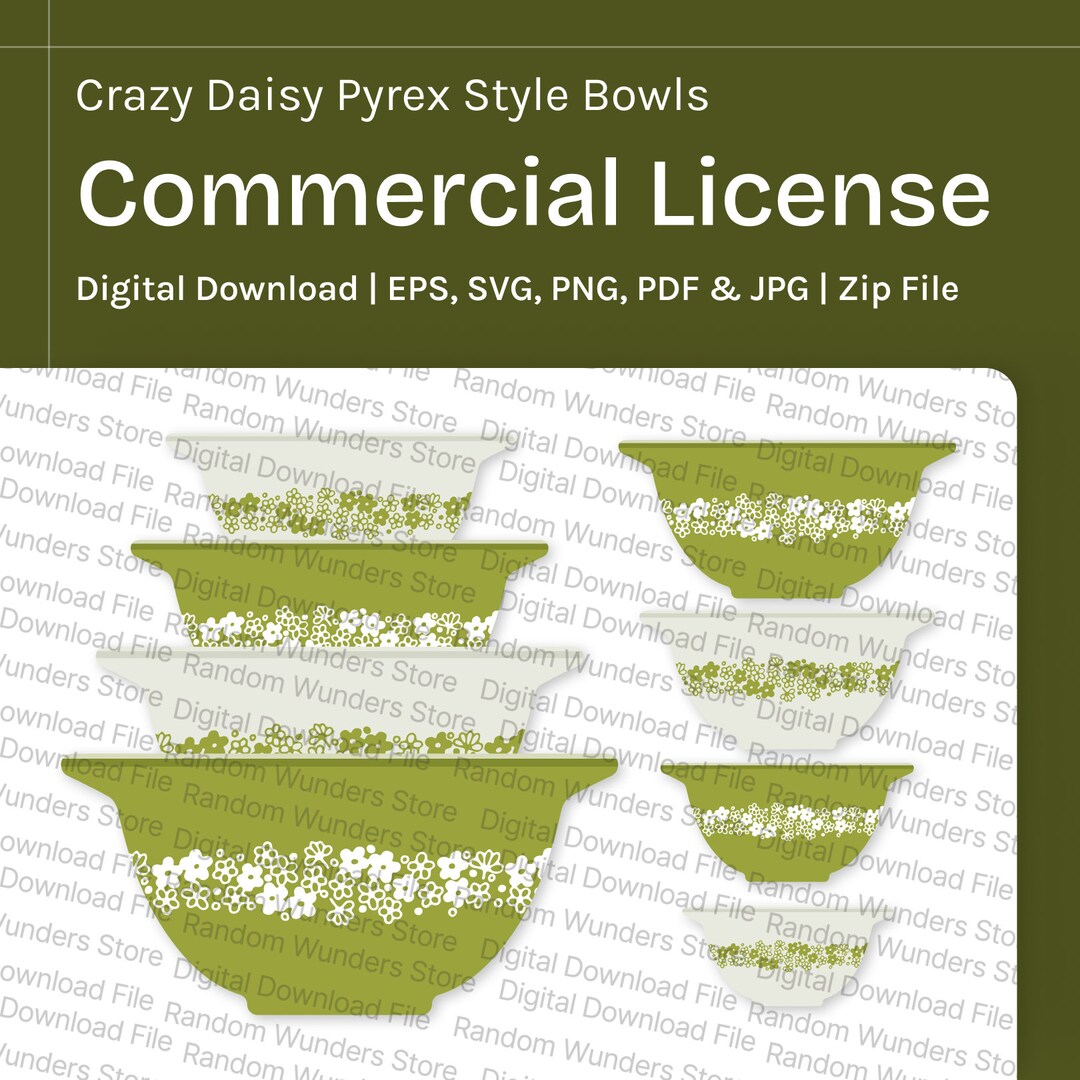 Vintage Pyrex Bowl With Crazy Daisy Pattern - Digital Download Art Print | Commercial Use ...