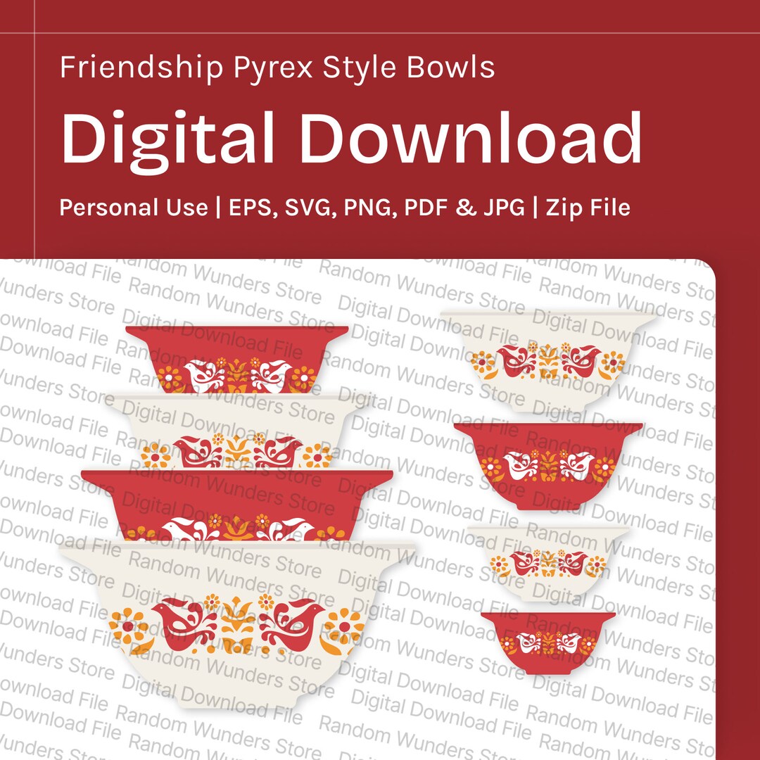 Friendship Bird Pyrex Bowl SVG Digital File Download Vintage Art Png ...