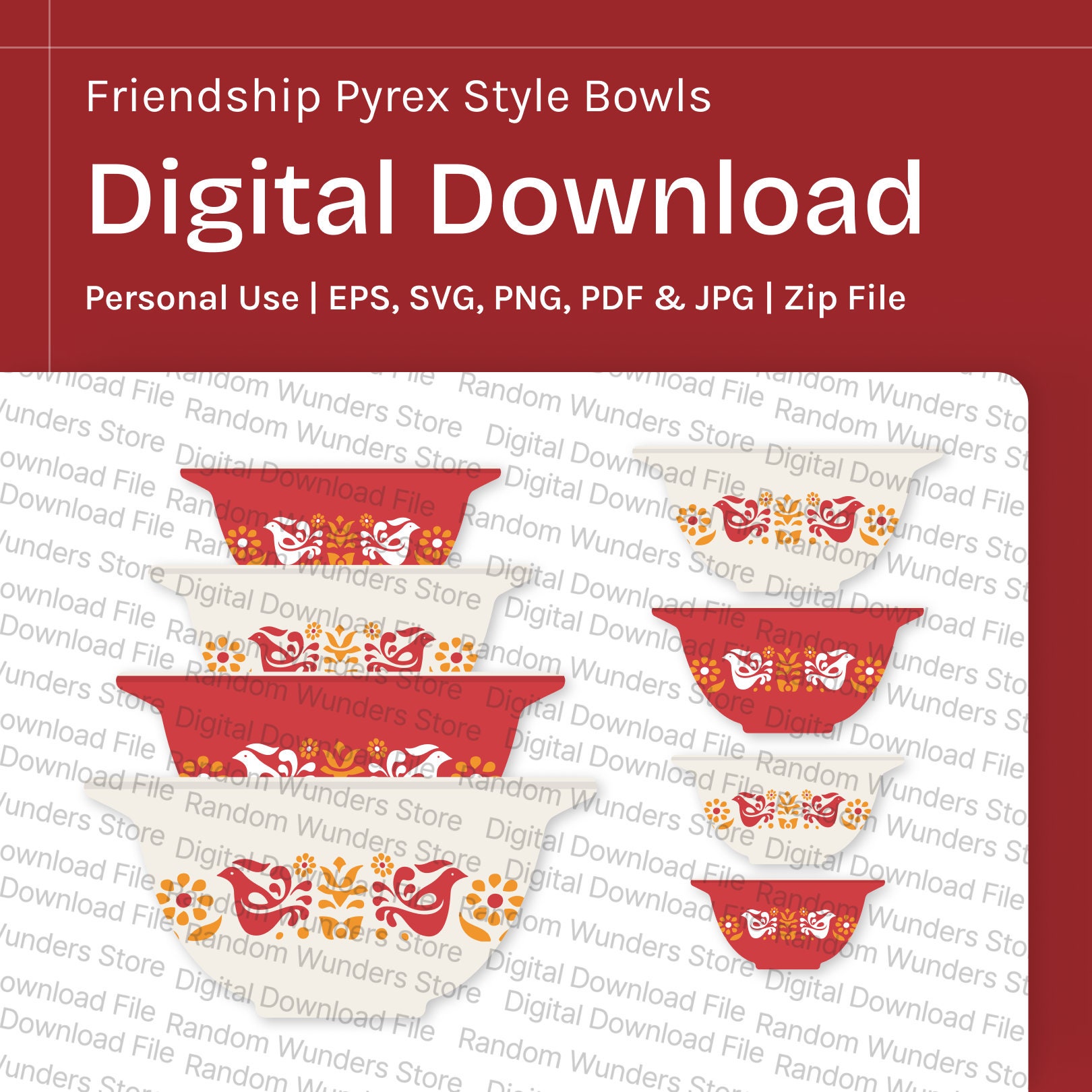 Friendship Bird Pyrex Bowl SVG Digital File Download Vintage Art Png ...