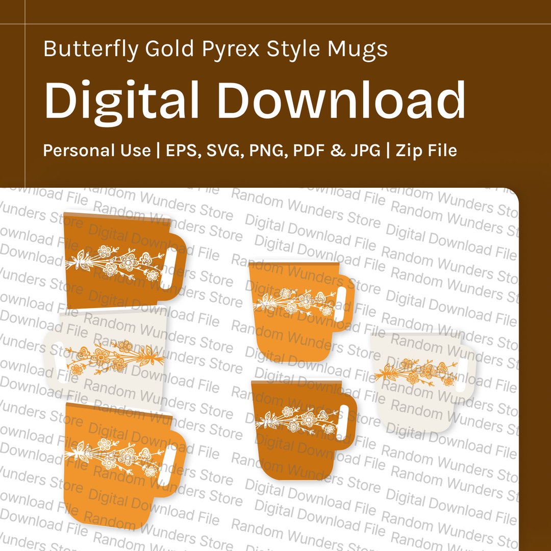 Pyrex Pattern Butterfly Gold Cup Mug SVG Digital File Download Vintage ...