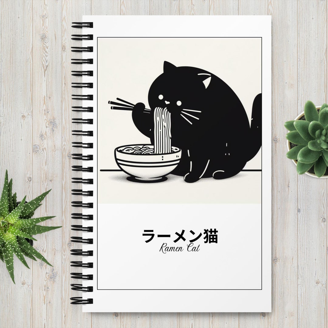Anime Spiral Notebook Japanese Stationary Fat Black Cat - Etsy