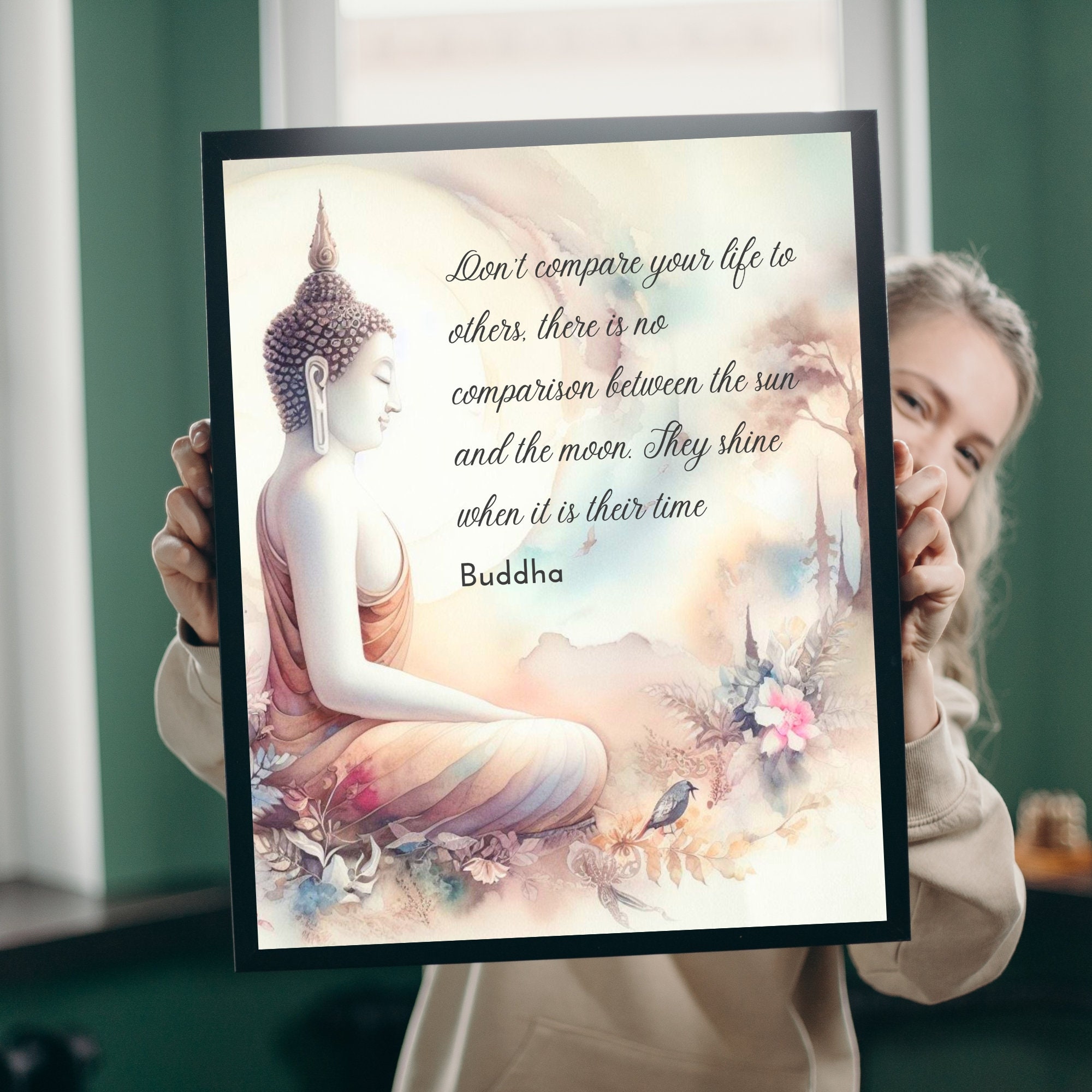 Buddha Statue Wall Art in Watercolor | Buddha Statue With Inspirational ...