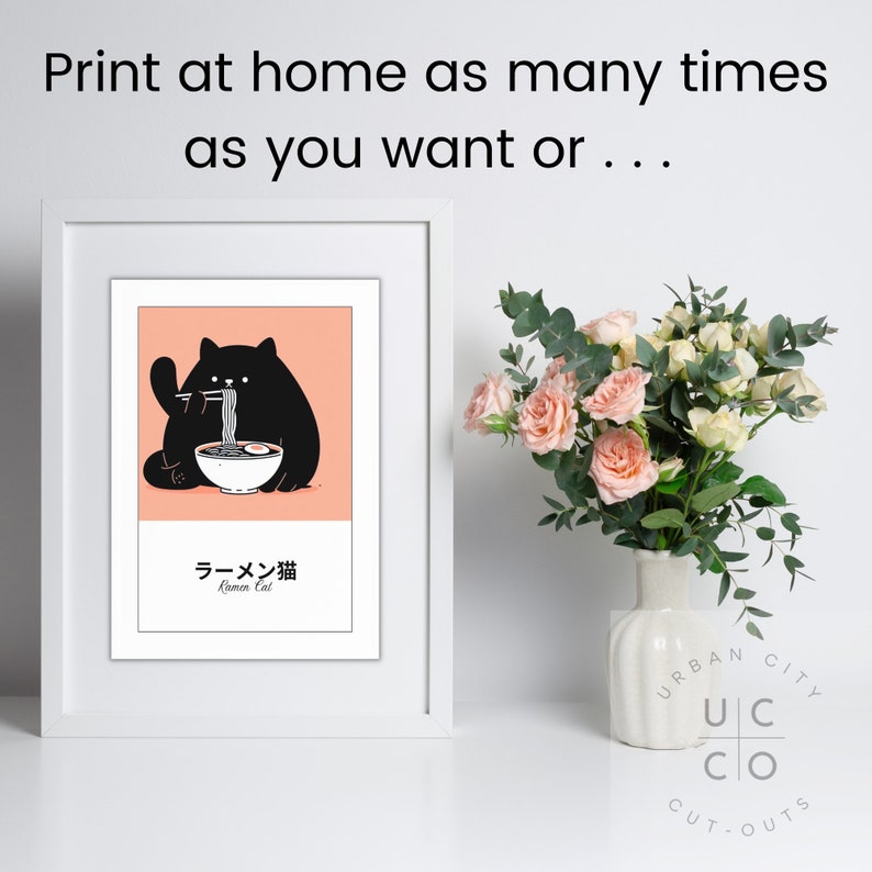 Japanese Anime Wall Art Fat Black Cat Eating Ramen Bowl - Etsy