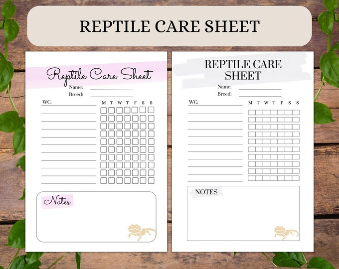 Printable Reptile Care Sheet A4 and A5 Instant Download Snake Health ...