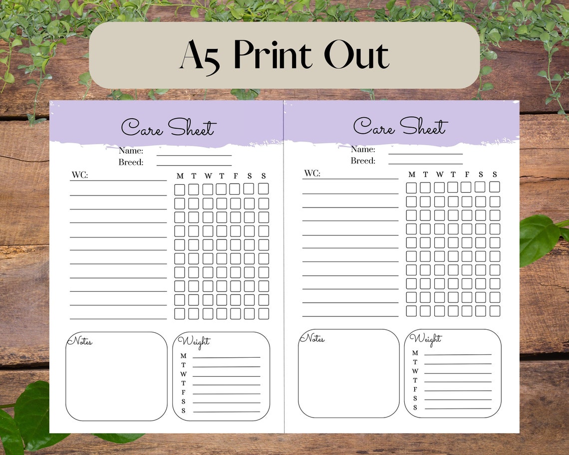 Printable Reptile Care Sheet A4 and A5 Available Instant Download ...