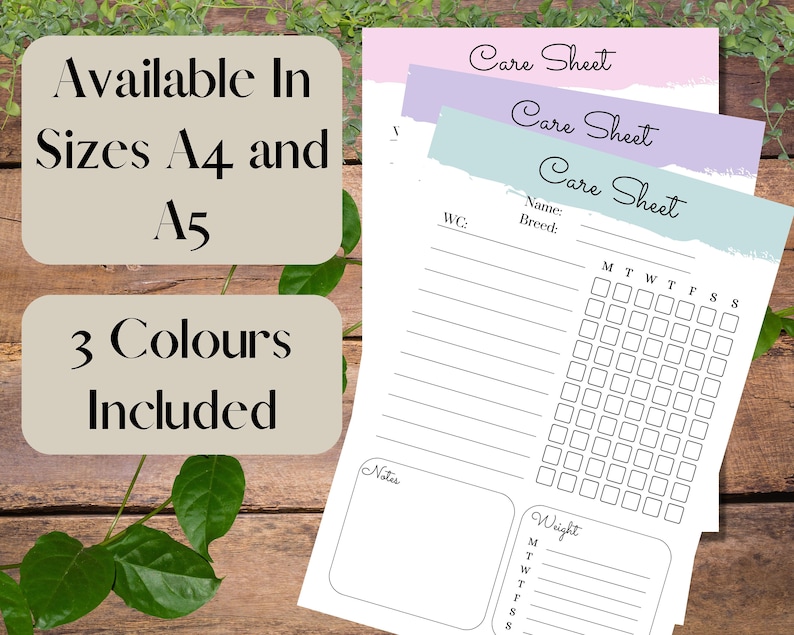 Printable Reptile Care Sheet A4 and A5 Available Instant Download ...