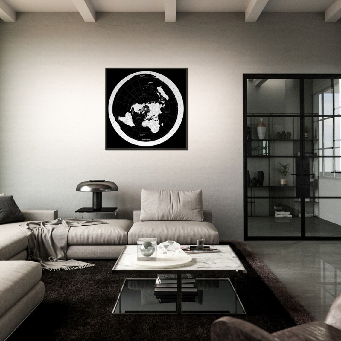 2023 Black and White Flat Earth Map With Modern Day Borders - Etsy