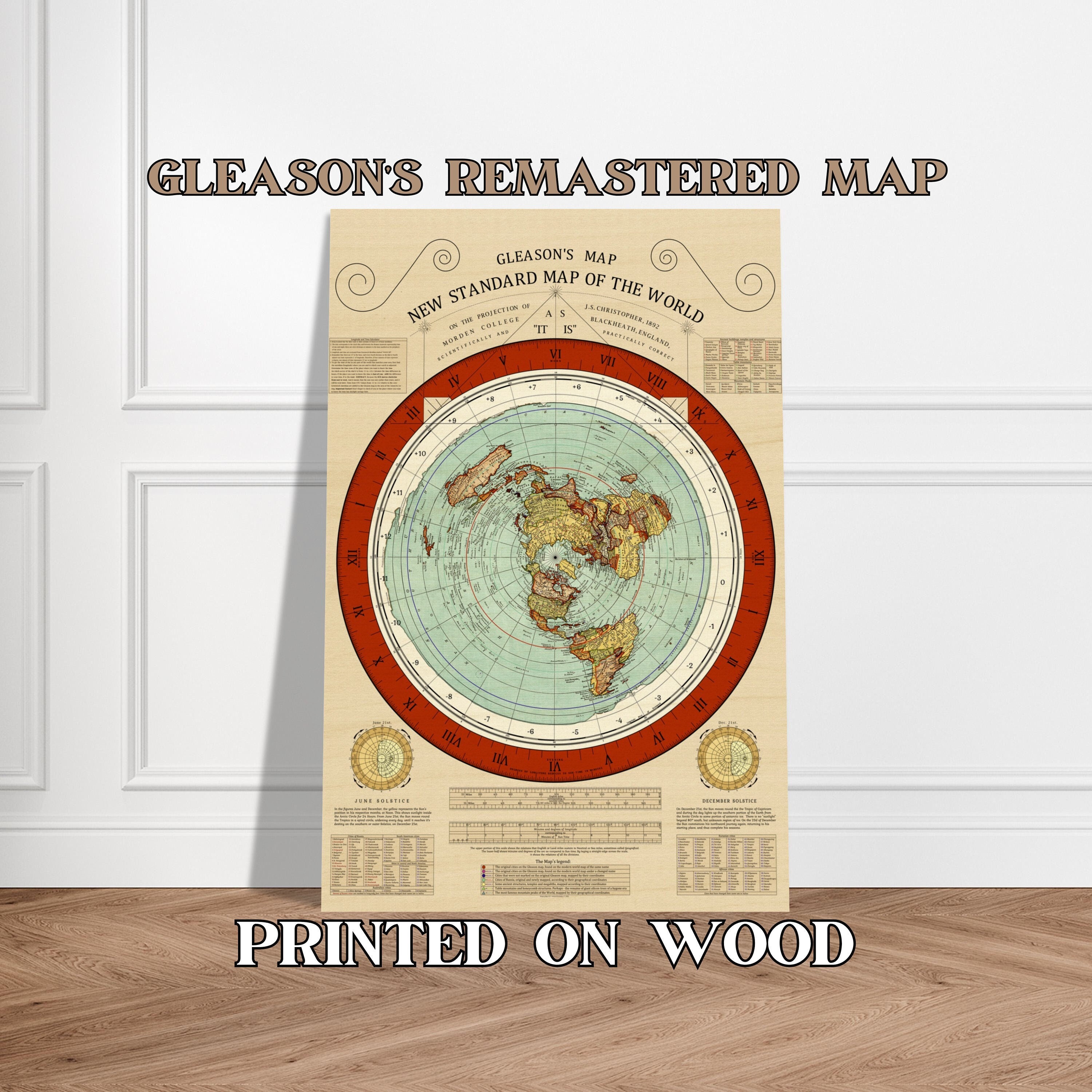 HD REMASTERED Gleason's New Standard Map of the World 2023 - Flat Earth Map Red Antique Variant ...