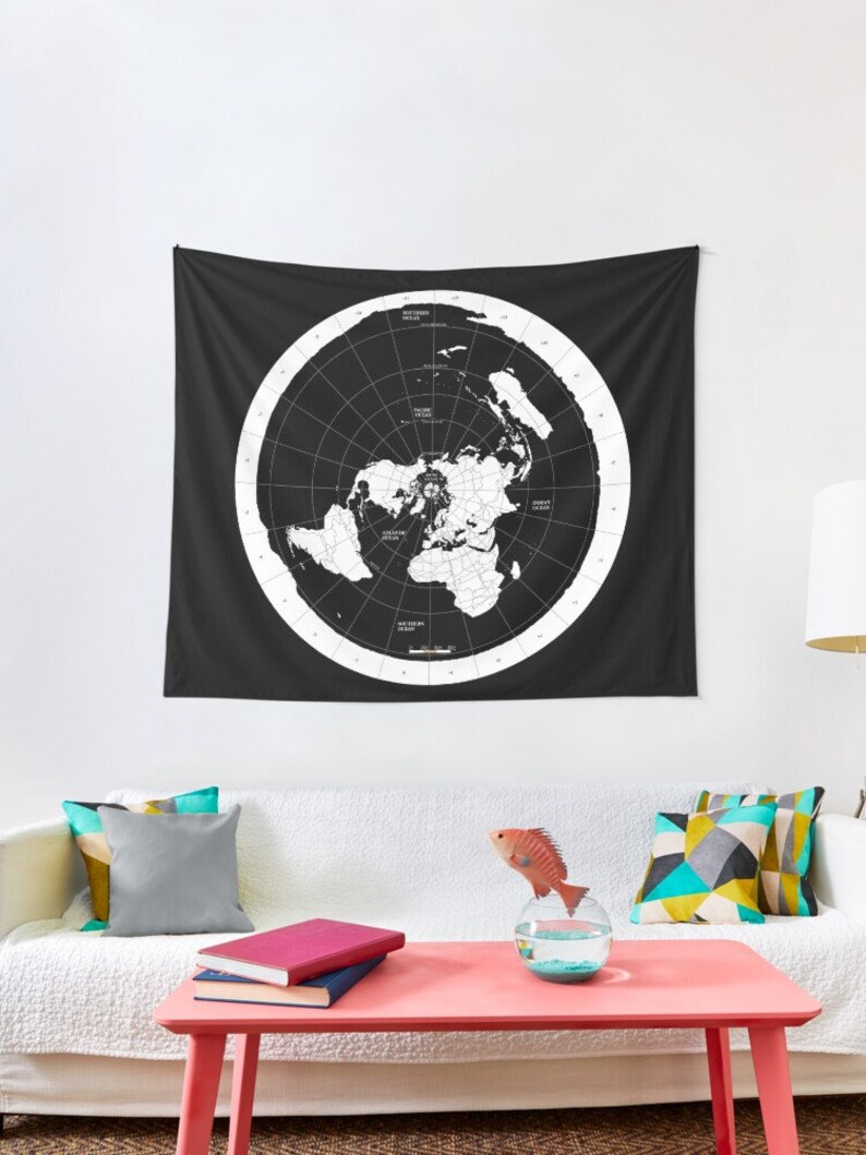 HUGE HD Flat Earth Tapestry Map Black & White for Wall or Teaching ...