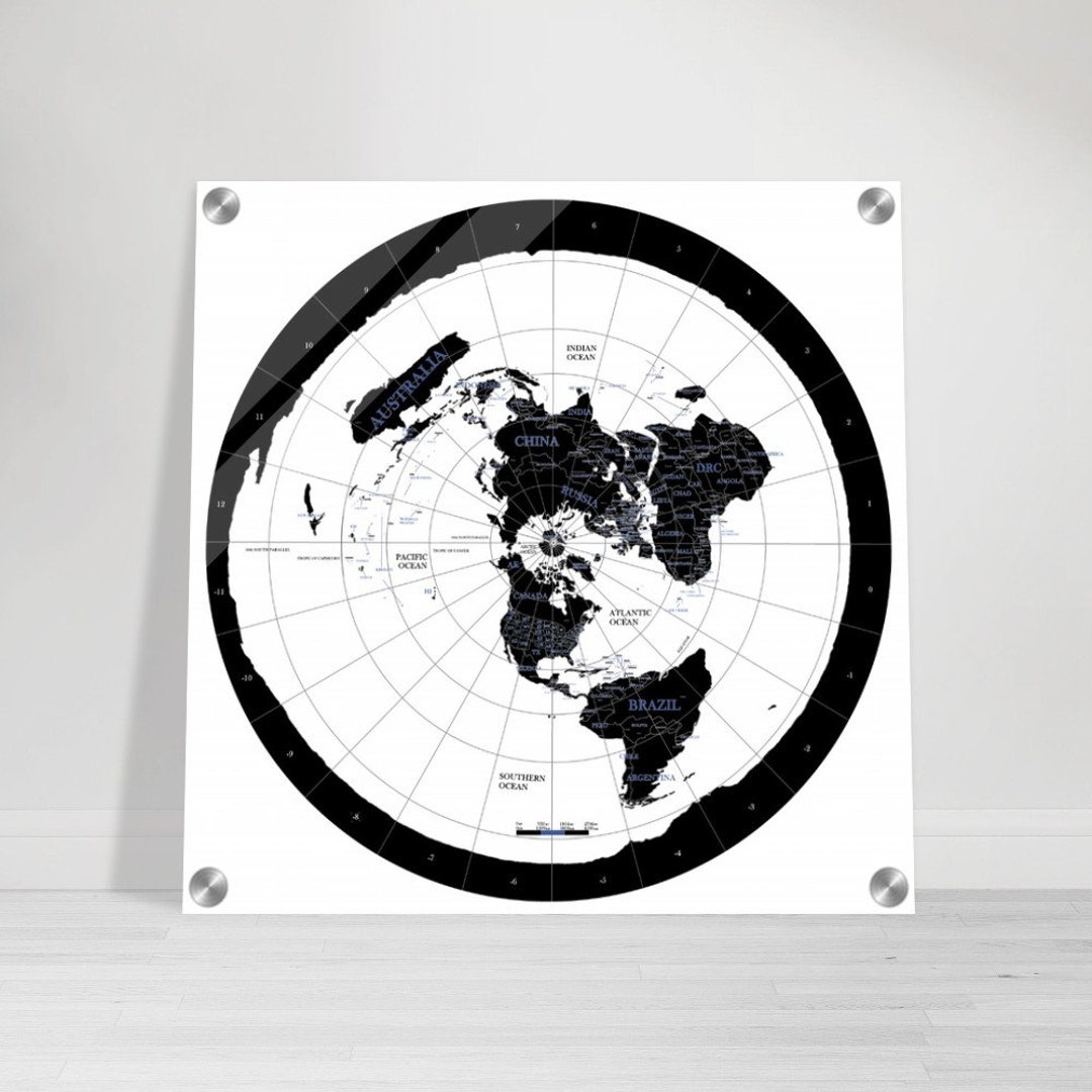 Flat Earth Acrylic White & Black Modern Borders Map | Wall Art HD ...