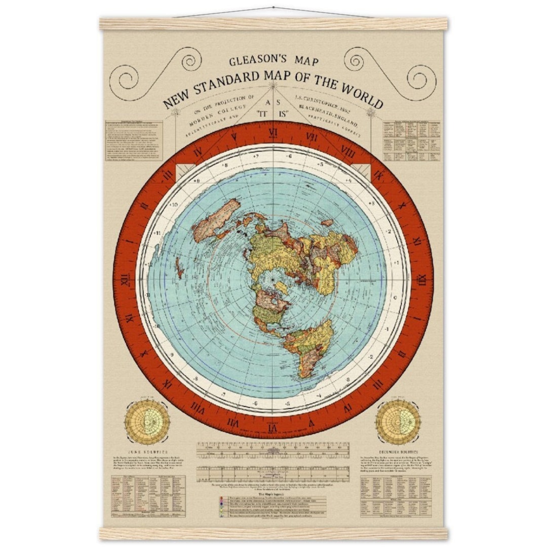 HD REMASTERED Gleason's New Standard Map of the World 2023 - Flat Earth Map Museum Quality Red ...