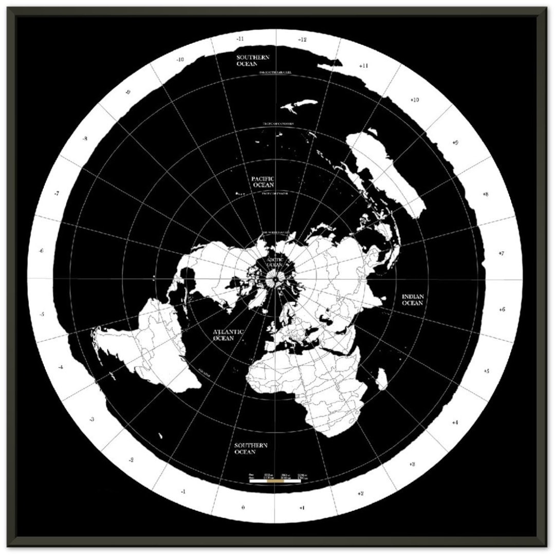 2023 Black and White Flat Earth Map With Modern Day Borders - Etsy