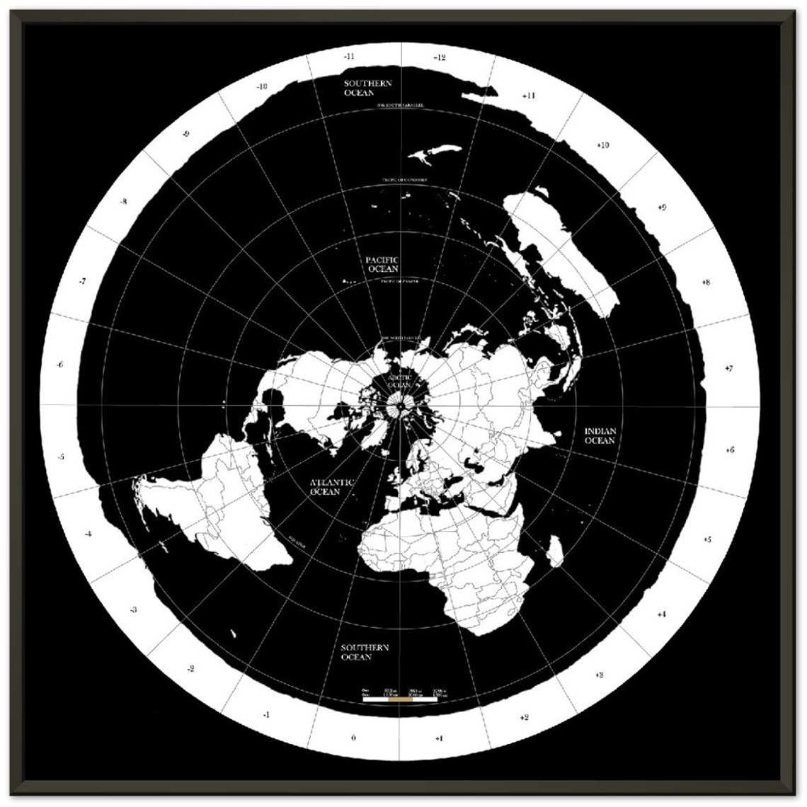 2023 Black and White Flat Earth Map With Modern Day Borders - Etsy