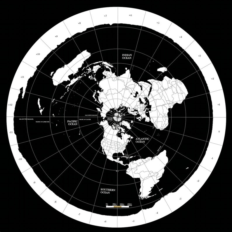 2023 Black and White Flat Earth Map With Modern Day Borders - Etsy