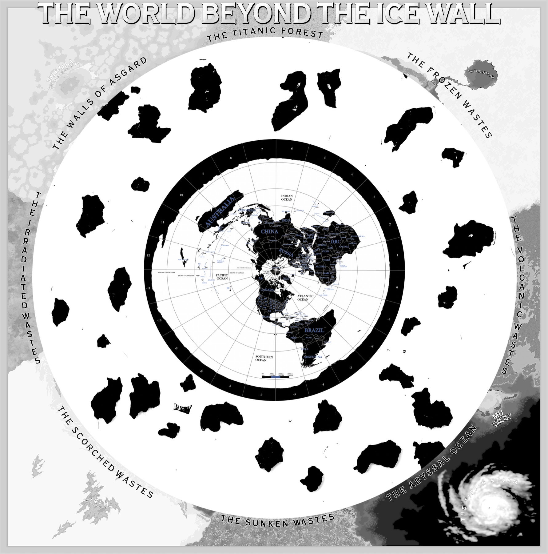 HD the World Beyond the Ice Wall White & Black Japanese Ancient Map ...