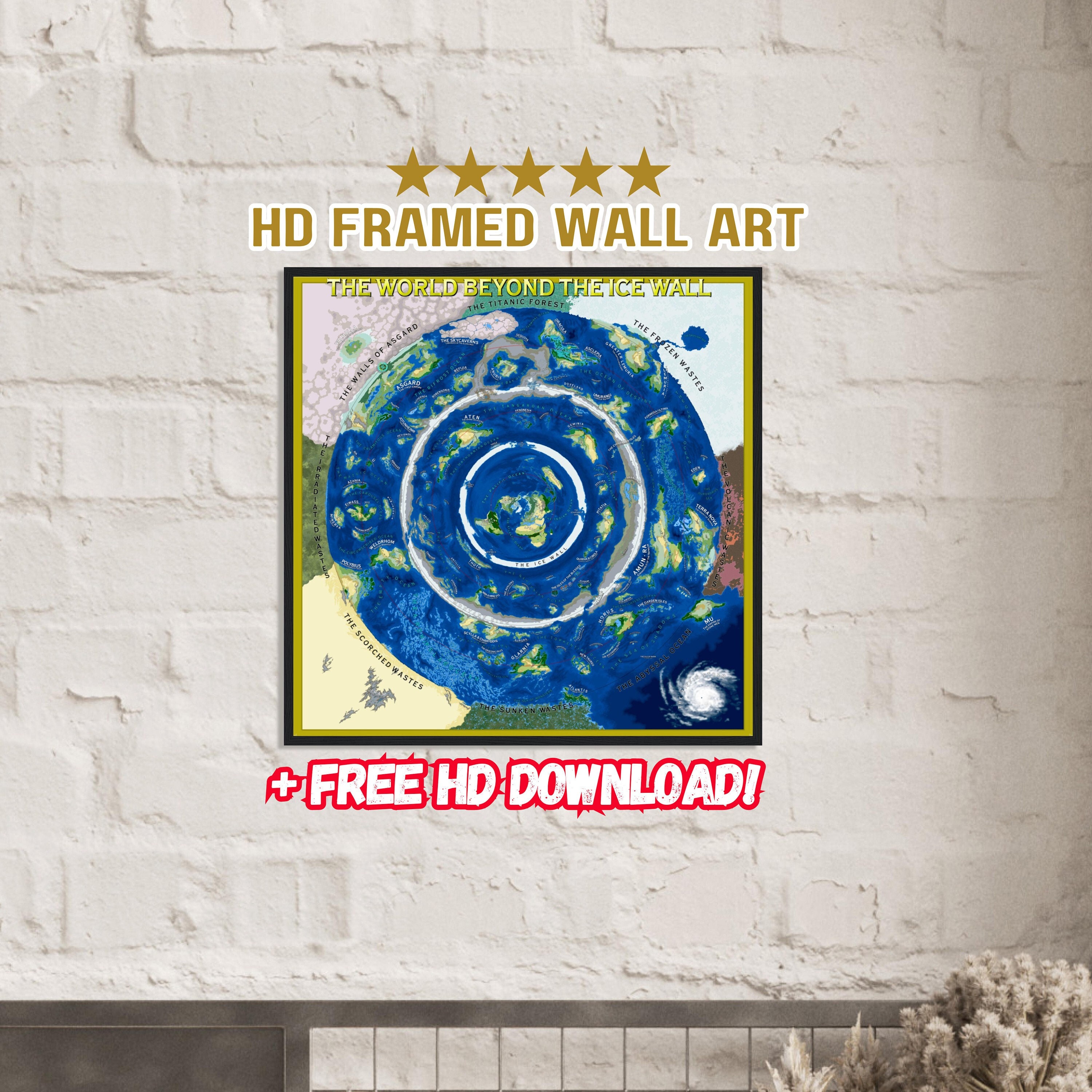 HD the World Beyond the Ice Wall Satellite Flat Earth Map Premium Semi ...