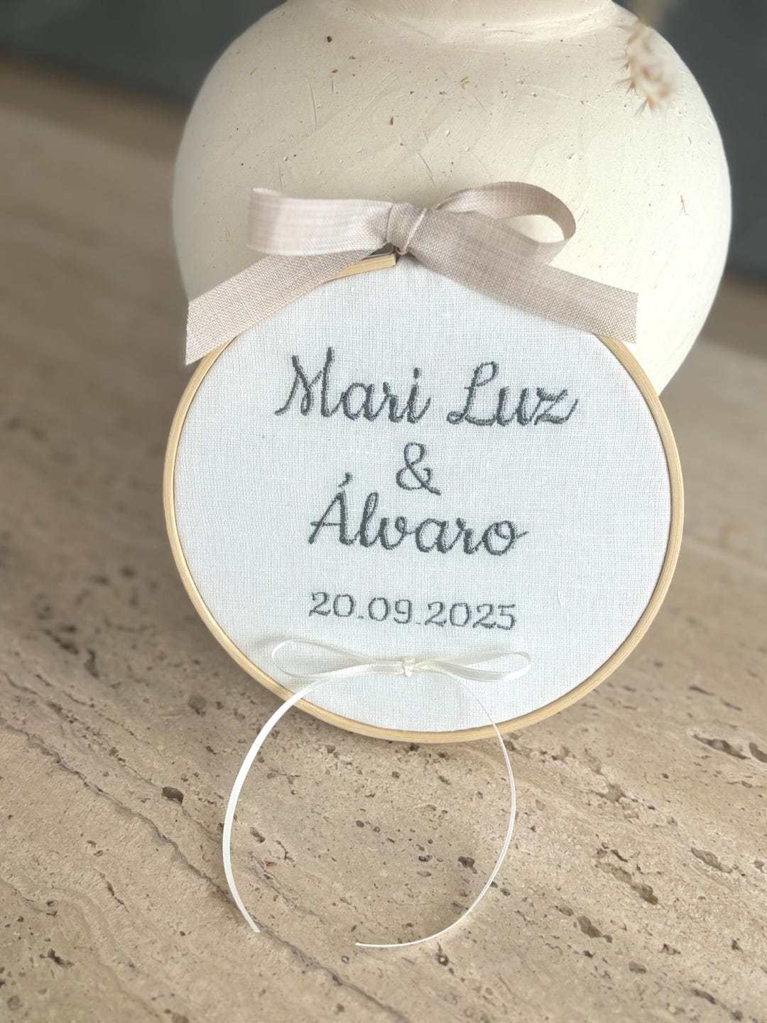 Round Wood Hoop Frame. Ring Holder. Custom Embroidered Wedding Ring ...