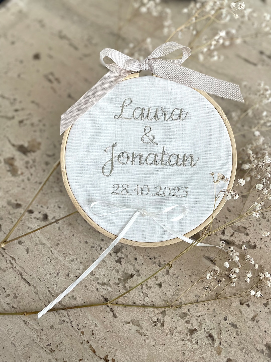 Round Wood Hoop Frame. Ring Holder. Custom Embroidered Wedding Ring ...