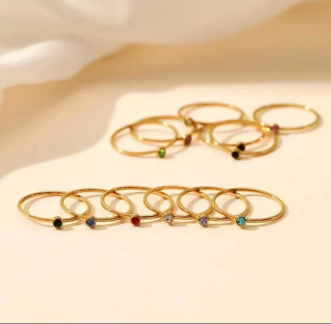 Stainless Steel Birthstone Ring Birth Month Ring Gold Rose - Etsy