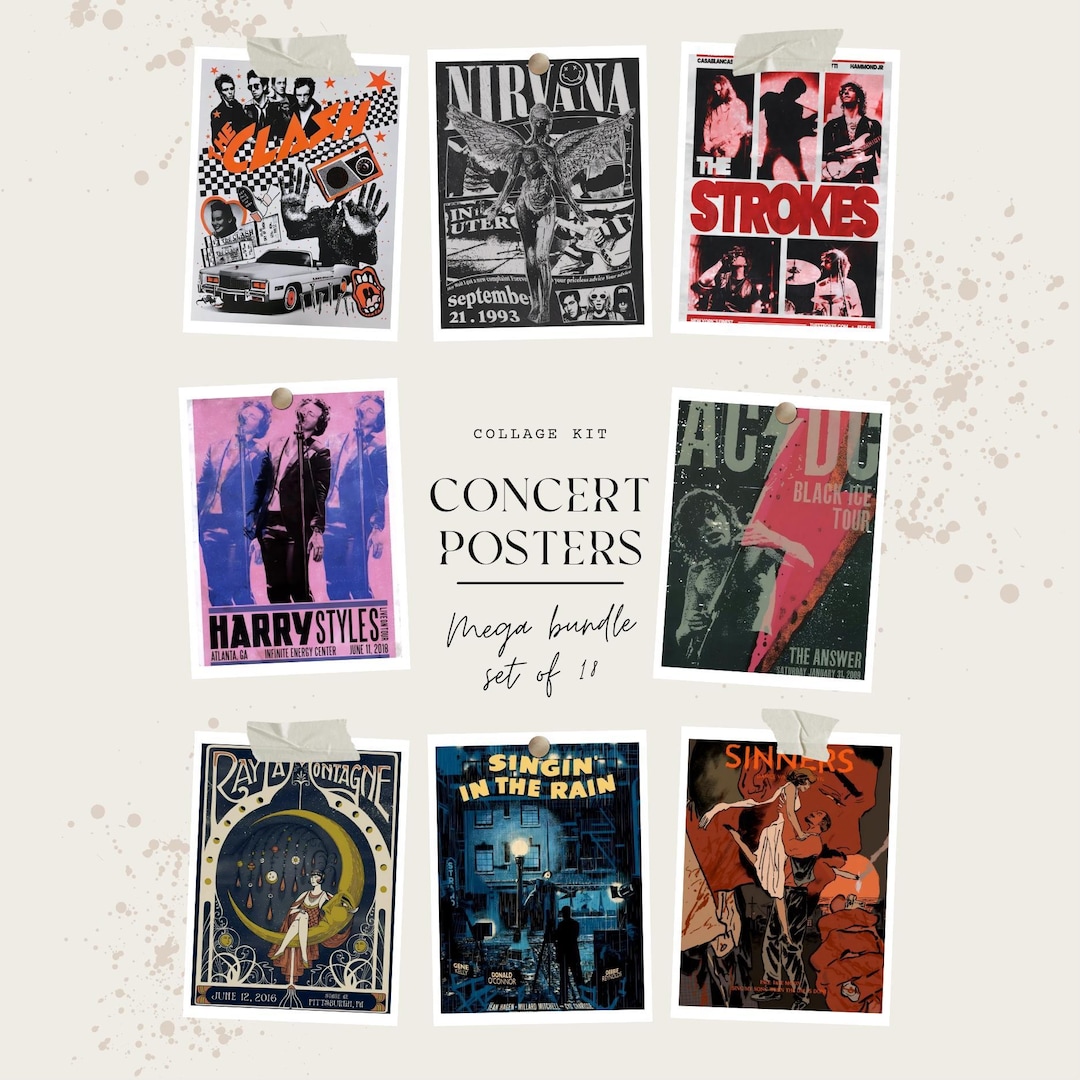 18PCS Vintage Concert Poster Collage Kit Retro Band Poster Wall Decor ...