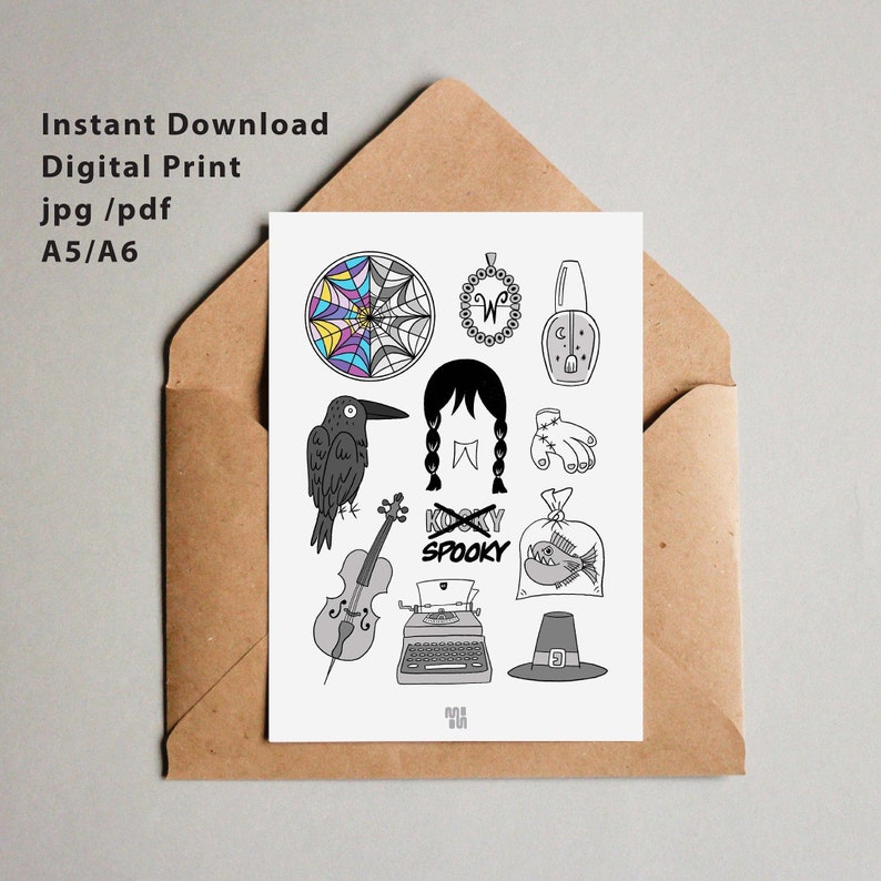 Wednesday Addams Digital Printable Card Color-me Jpg/pdf - Etsy