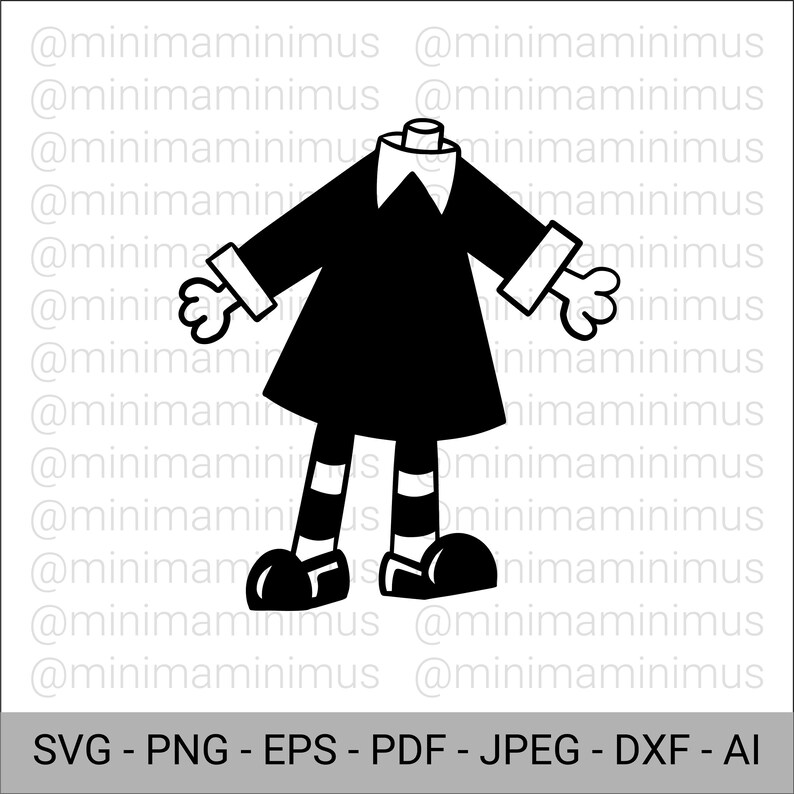 Creepy Headless Doll Clipart Wednesday Addams Hand Drawn - Etsy