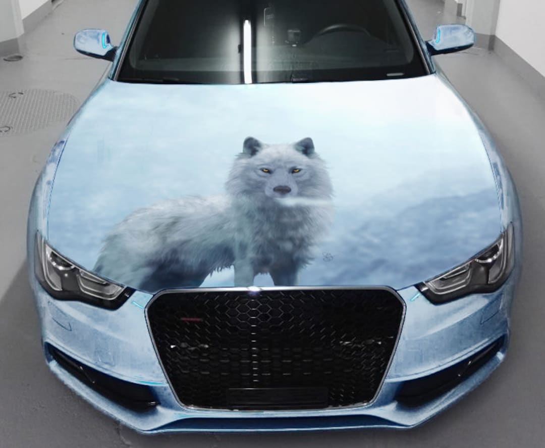 Car Hood Wrap White Wolf Full Color Vinyl Decal Predator Bonnet Sticker ...