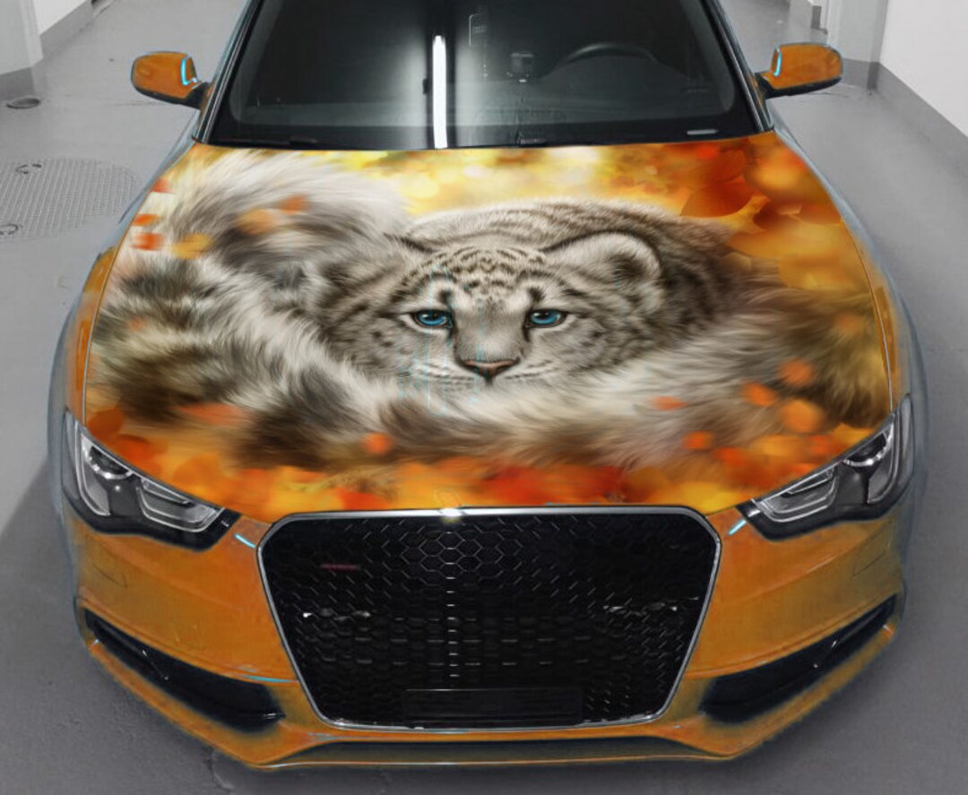 Car Hood Wrap Snow Leopard Full Color Vinyl Decal Wild Cat Bonnet ...