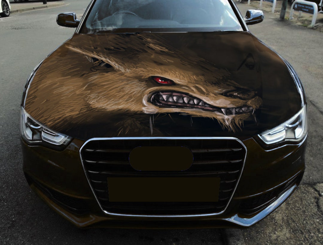 Car Hood Wrap Grinning Wolf Art Full Color Vinyl Decal Predator Bonnet ...