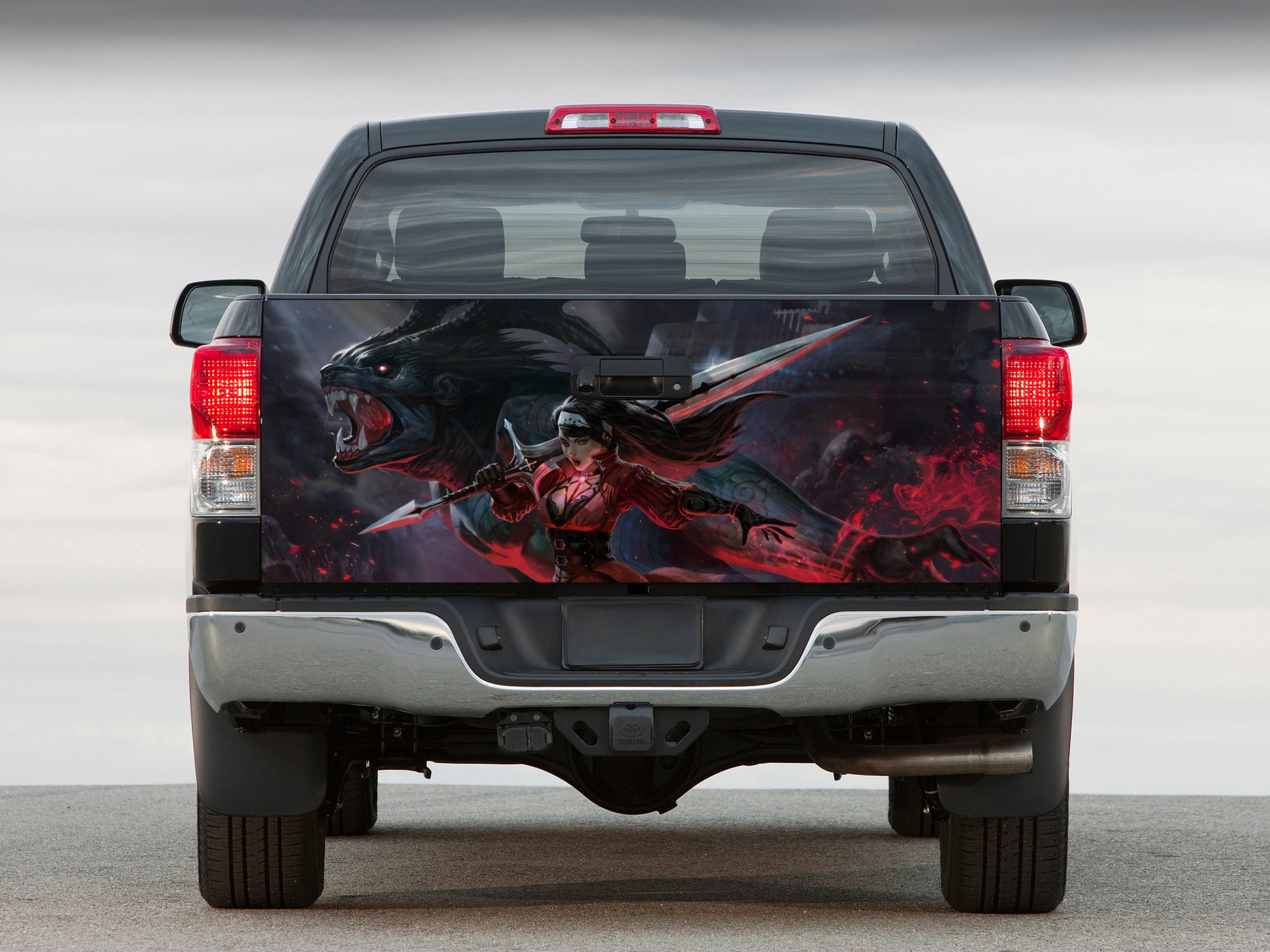 Warrior Girl Tailgate Vinyl Wrap Full Color Graphics Decal Fantsy Trunk ...
