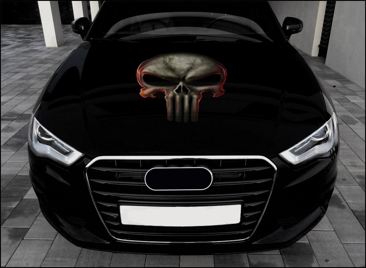 Punisher Car Hood Wrap Full Color Vinyl Decal Skull Sticker 2 - Etsy
