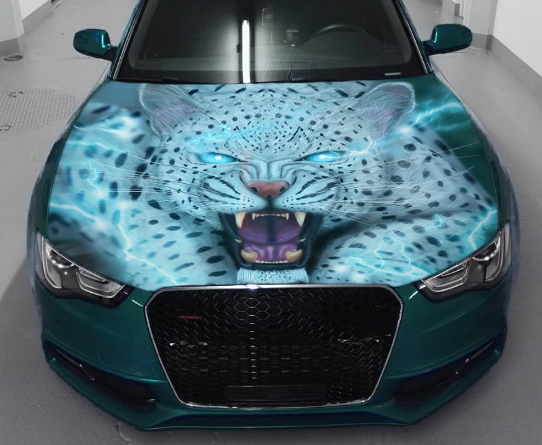 Car Hood Wrap Snow Leopard Full Color Vinyl Decal Wild Cat Sticker #2 ...