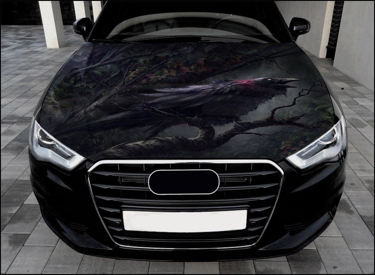 Raven Car Hood Wrap Full Color Vinyl Decal Black Bird Sticker 2 - Etsy
