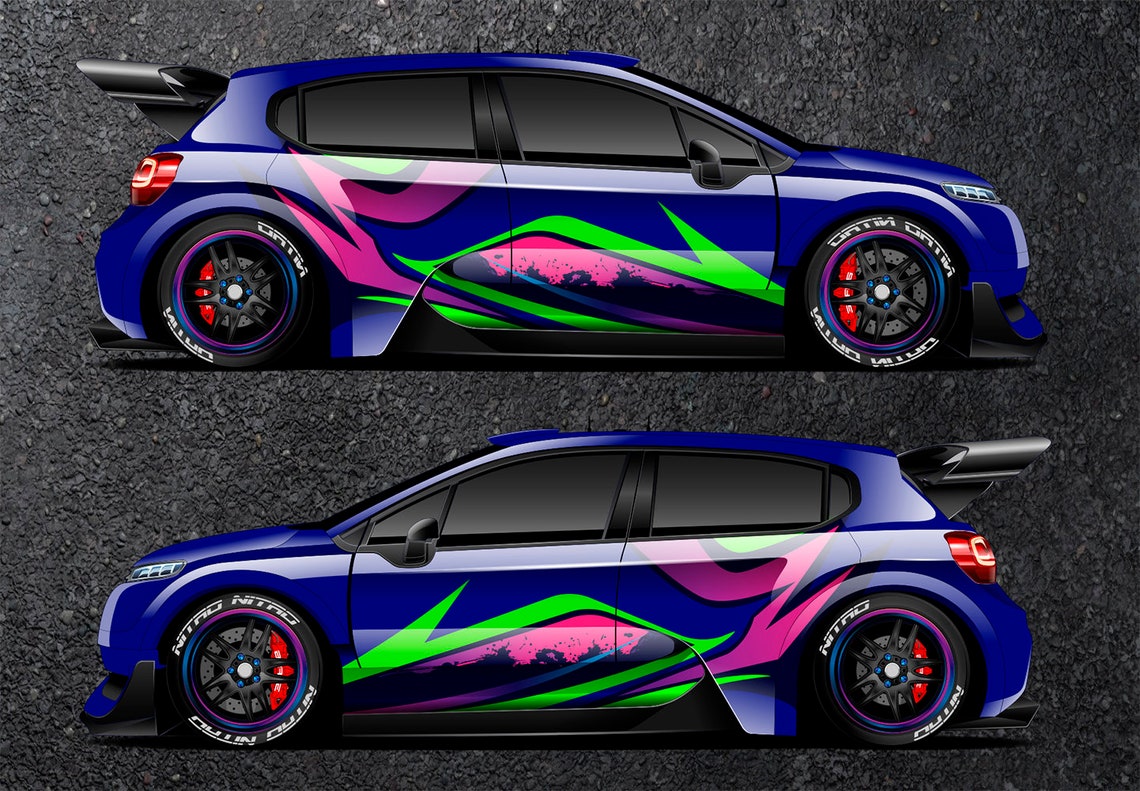 Abstract Car Side Wrap Full Color Graphics Vinyl Livery Decal Racing ...