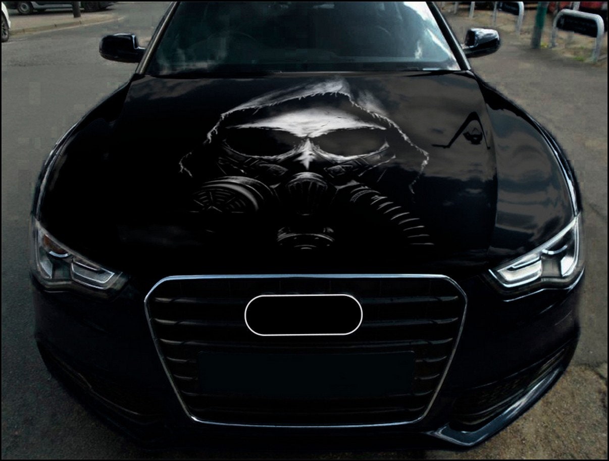 Skull Car Hood Wrap Full Color Vinyl Decal Gas Mask Sticker - Etsy